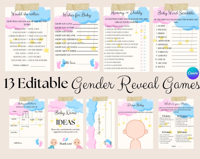 25 Gender Reveal Games | Printable Gender Reveal Party Games | Baby Shower Games | Gender Reveal ...