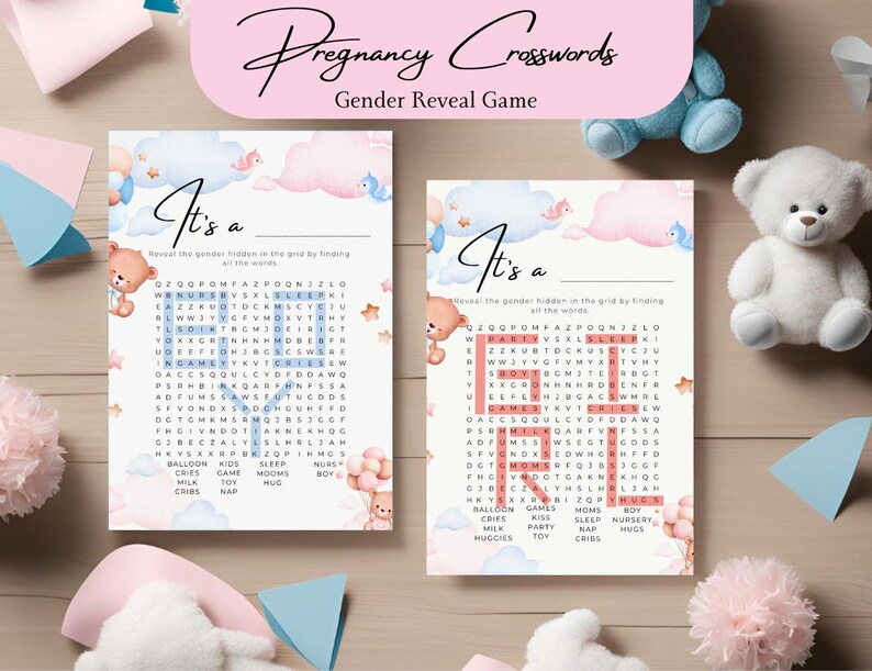 Gender Reveal Word Search Activity, Baby Shower Game - Boy or Girl ...