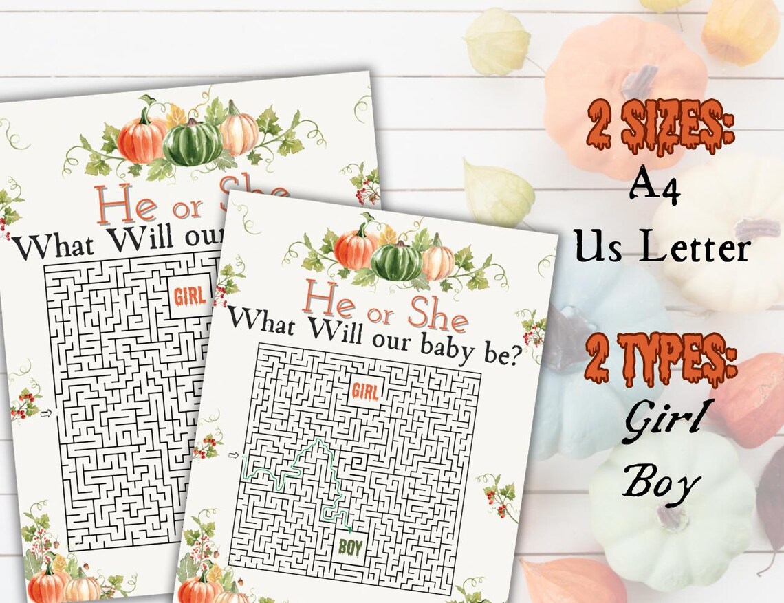 Pumpkin Gender Reveal Maze Game, Fall Labyrinth (printable) - Etsy