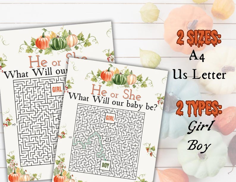 Boy or Girl Gender Reveal Maze Game, Pumpkin Gender Reveal Idea ...