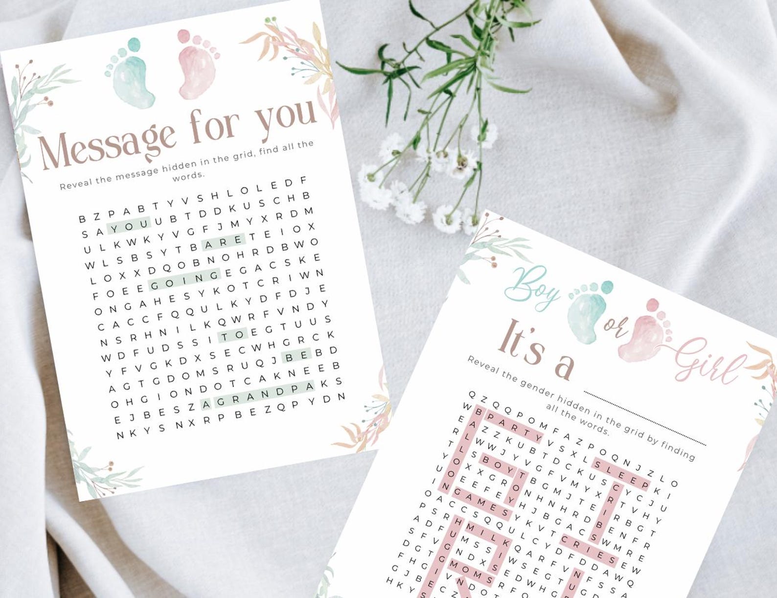 Gender Reveal Games, Word Search Puzzle (printable Canva Template) - Etsy