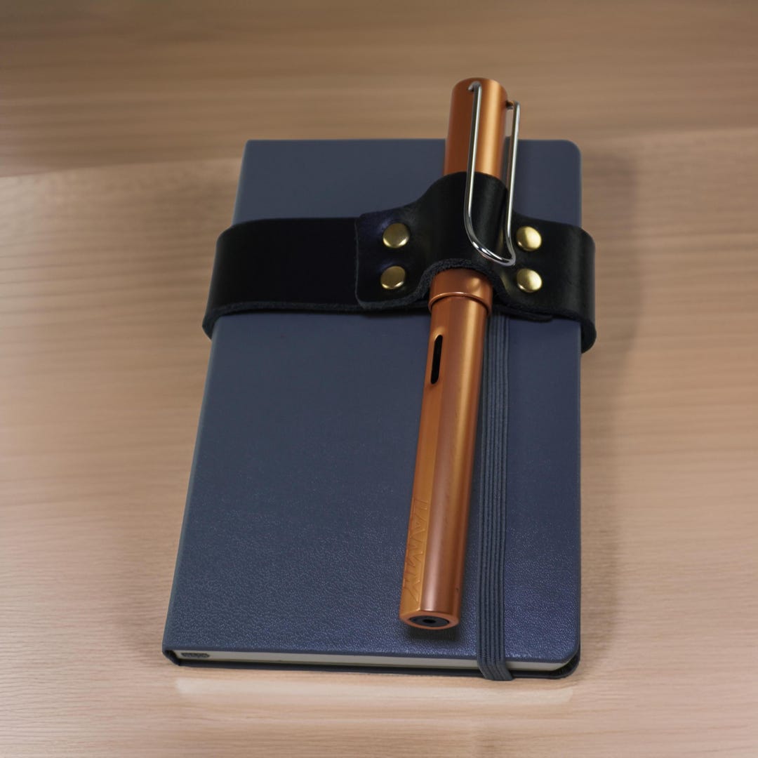 Black Leather Pen Holder Made for Moleskine Hard Cover Pocket Notebook ...