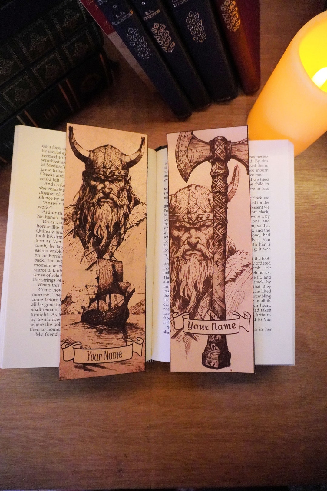 Leather Bookmark Set Viking Warrior Designs Free Personalisation - Etsy