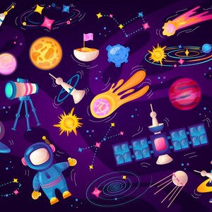 Space Clipart, Patterns, and Cards Collection 26 Elements 6 Seamless ...