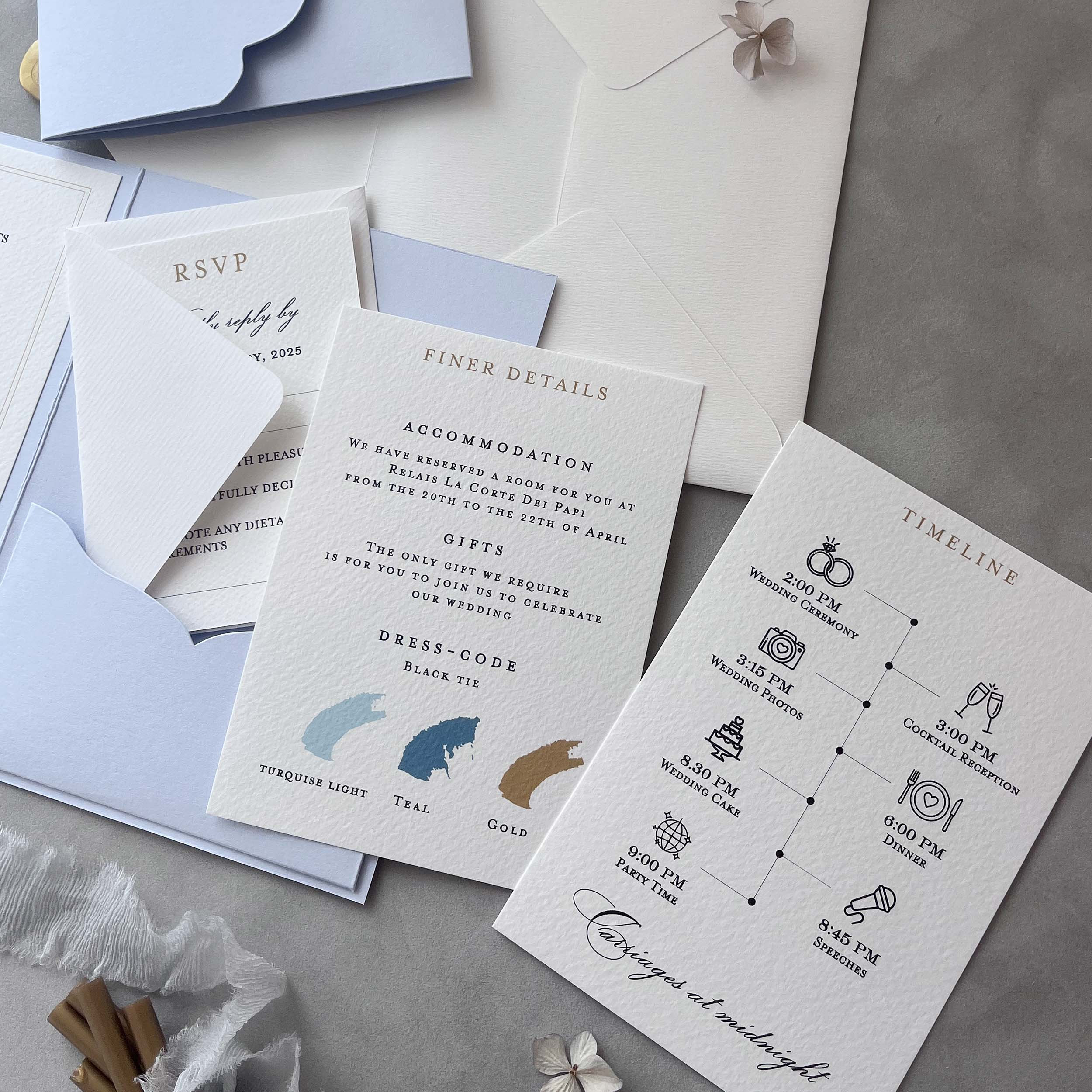 Personalised Sky Blue Pocket Fold Invitation Envelopes | Vintage Style ...