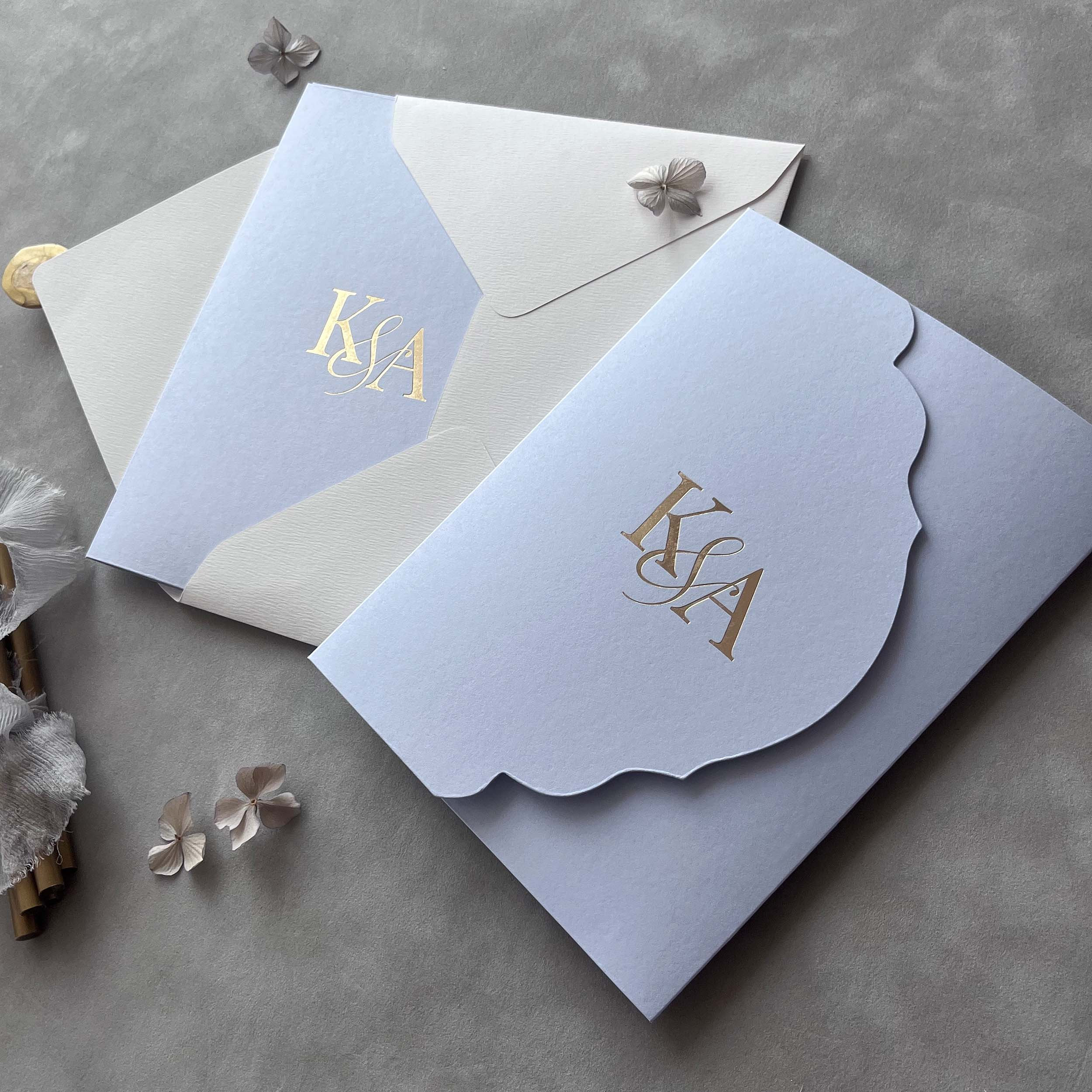 Personalised Sky Blue Pocket Fold Invitation Envelopes | Vintage Style ...