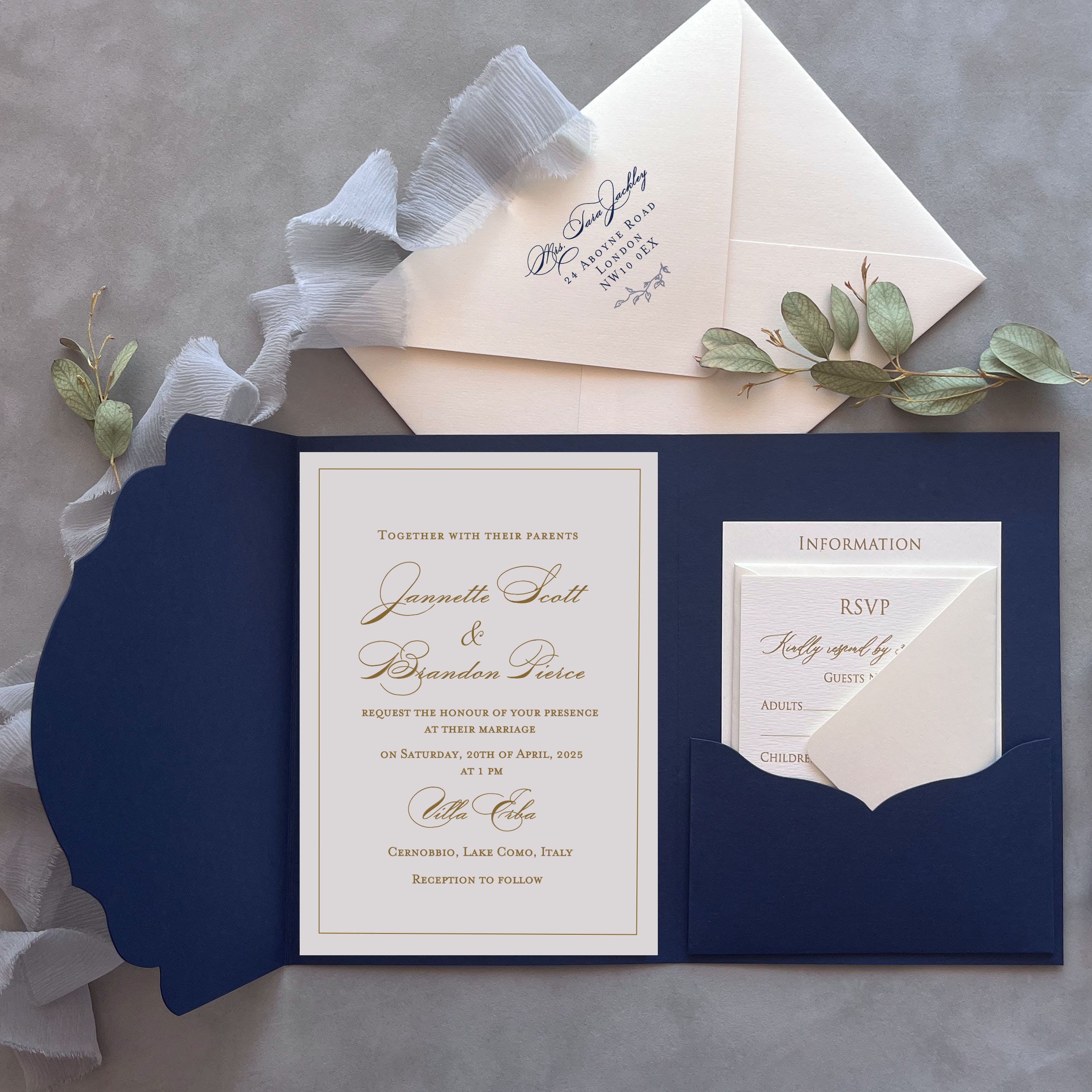 Navy Blue Pocketfold Invitation Envelopes | Vintage Style Pocket Fold ...
