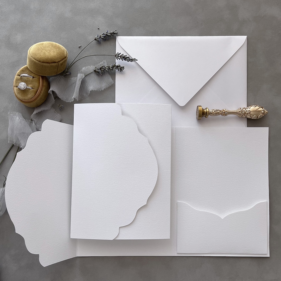 White Pocketfold Invitation Envelopes | Vintage Style Pocket Fold ...