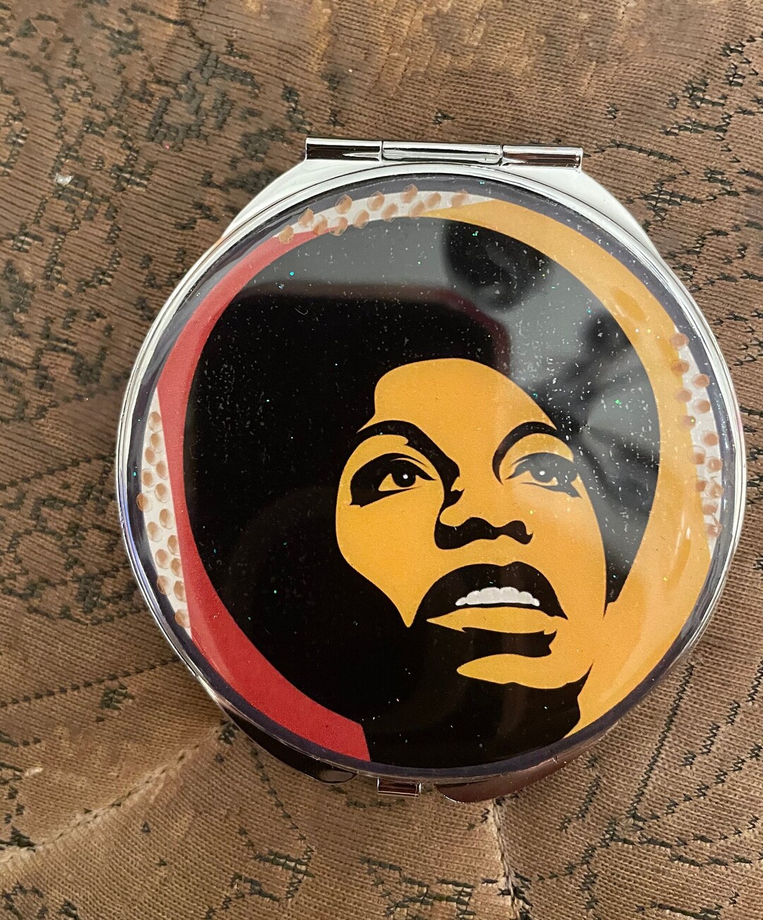 Retro Nina Simone Round Silver Mirror Compact - Etsy