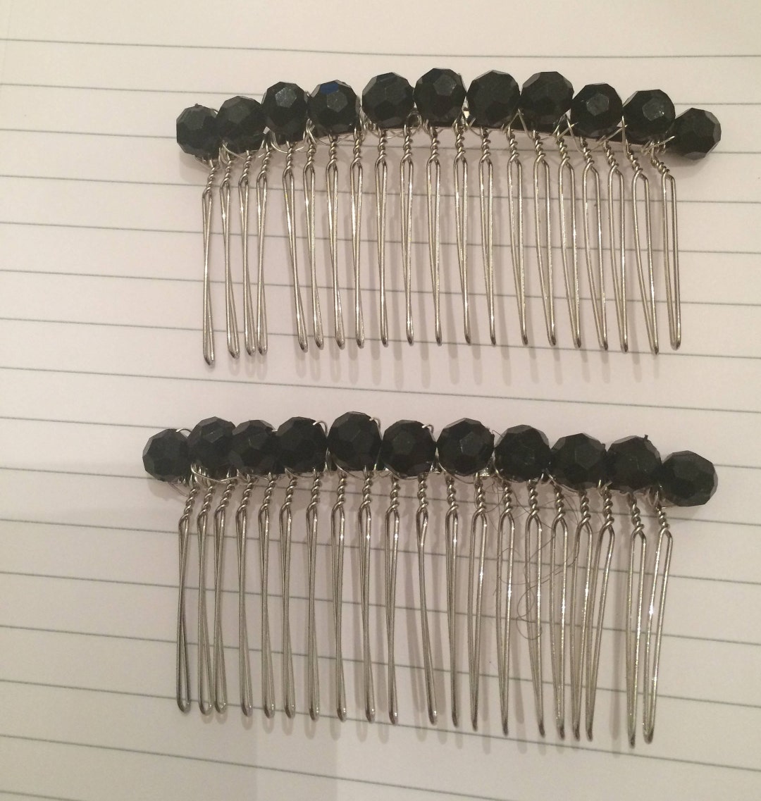 Two (2) Vintage Black Jet Crystal Bead Silver Metal Hair Combs - Etsy