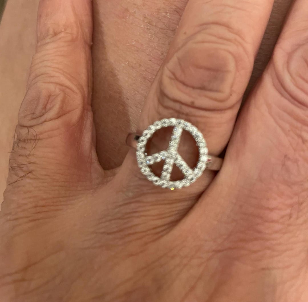 Retro Mod Crystal Peace Sign Silver Ring - Size 8 - Etsy