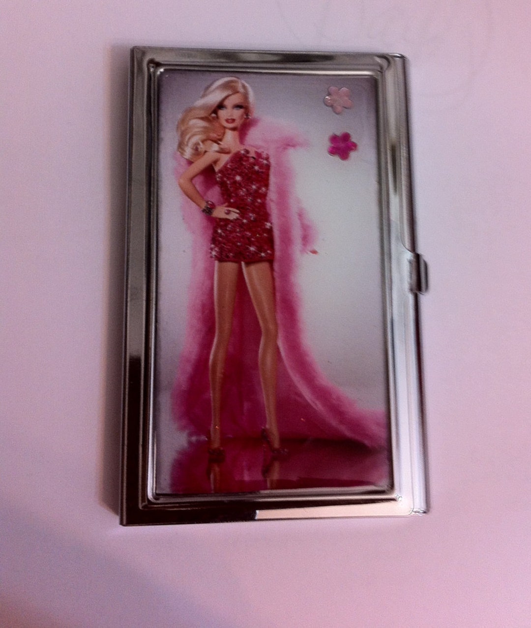 Retro Pink Sequin Mini Faux Fur Maxi Doll Business Card Holder Credit ...