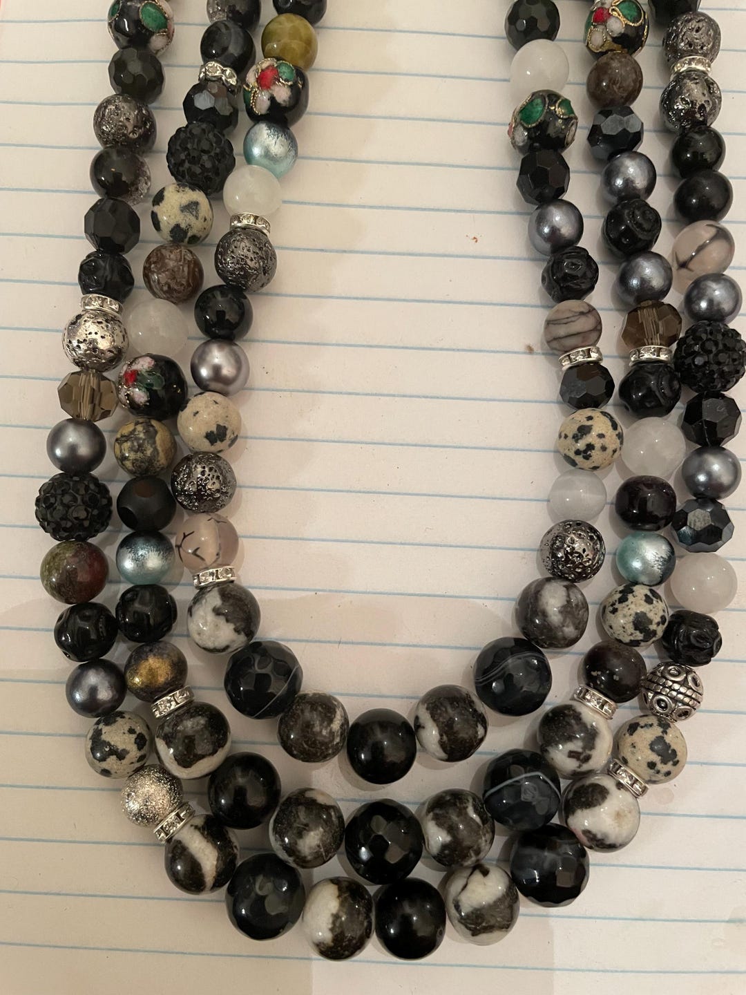 Retro Black/ivory Jasper Dalmation Quartz Crystal Bead 3-strand ...