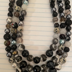 Retro Black/ivory Jasper Dalmation Quartz Crystal Bead 3-strand ...