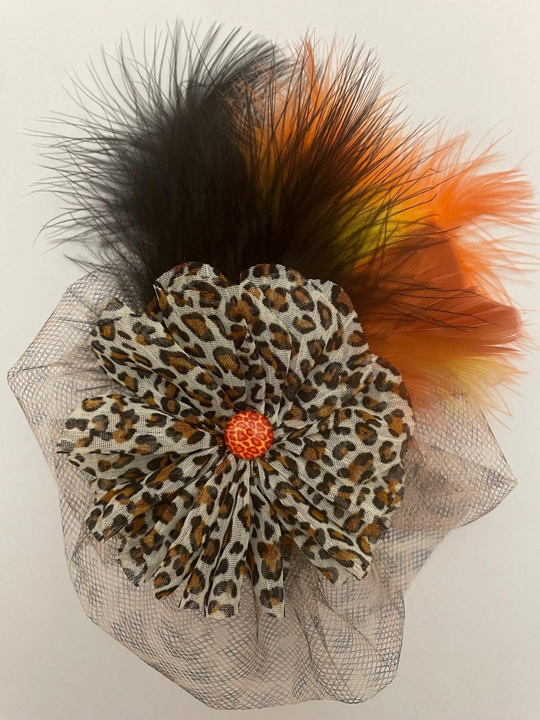 Retro Leopard Flower W/ Ruffled Tulle Rust Coral Sunburst Black ...