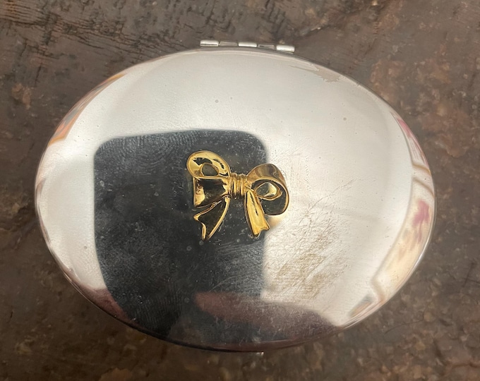 Vintage Victorian Silver W/ Dainty Gold Bow Oval Mirror Compact - Etsy