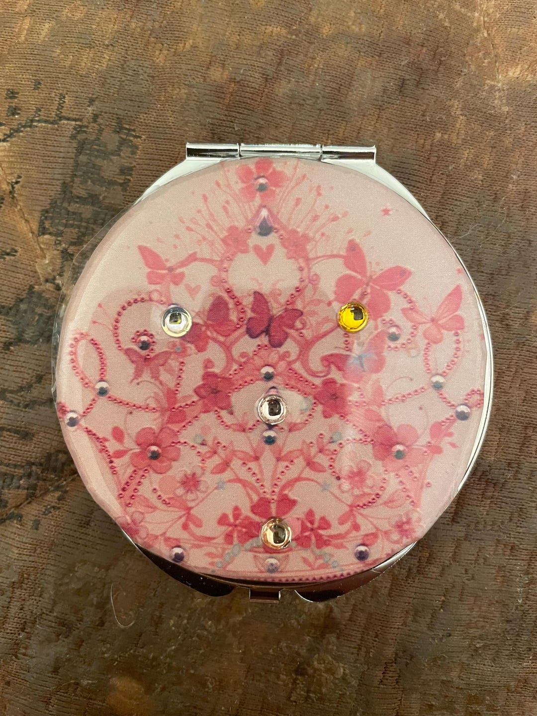 Retro Princess Pink Crown Beweled Round Silver Mirror Compact - Etsy