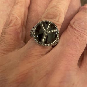 Vintage Black Onyx Crystal Peace Sign Marcasite Filigree Sterling ...