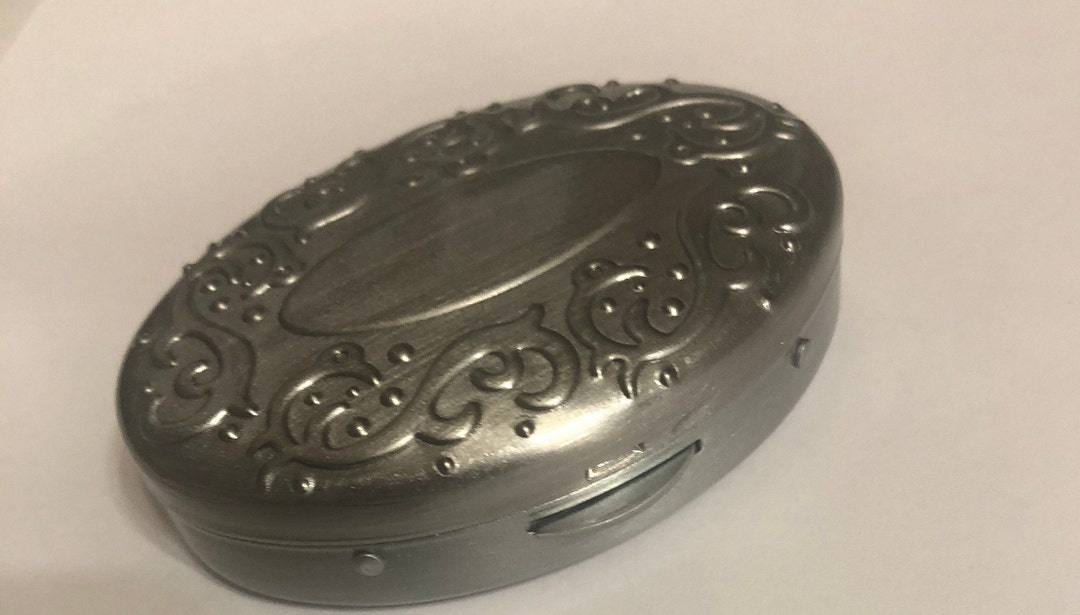 Retro Silver or Gold Victorian Floral Scroll Oval Pill Box W/ Mirror - Etsy