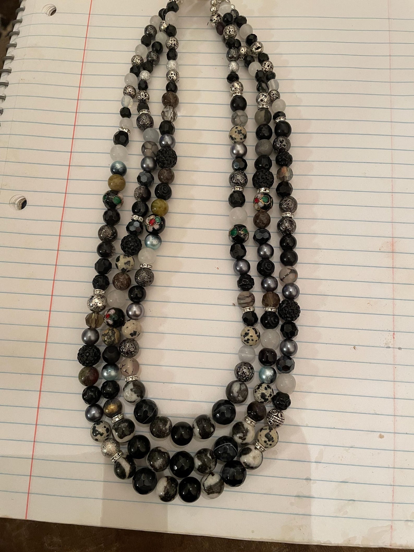 Retro Black/ivory Jasper Dalmation Quartz Crystal Bead 3-strand ...