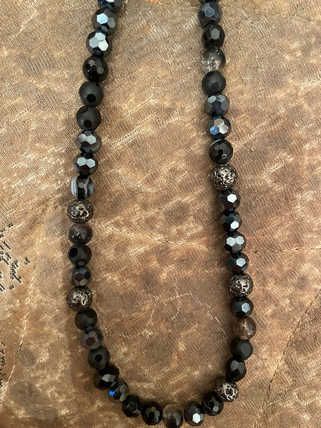 Retro Black Jet Crystal Hematite Bead Single Strand Necklace - 19”L - Etsy