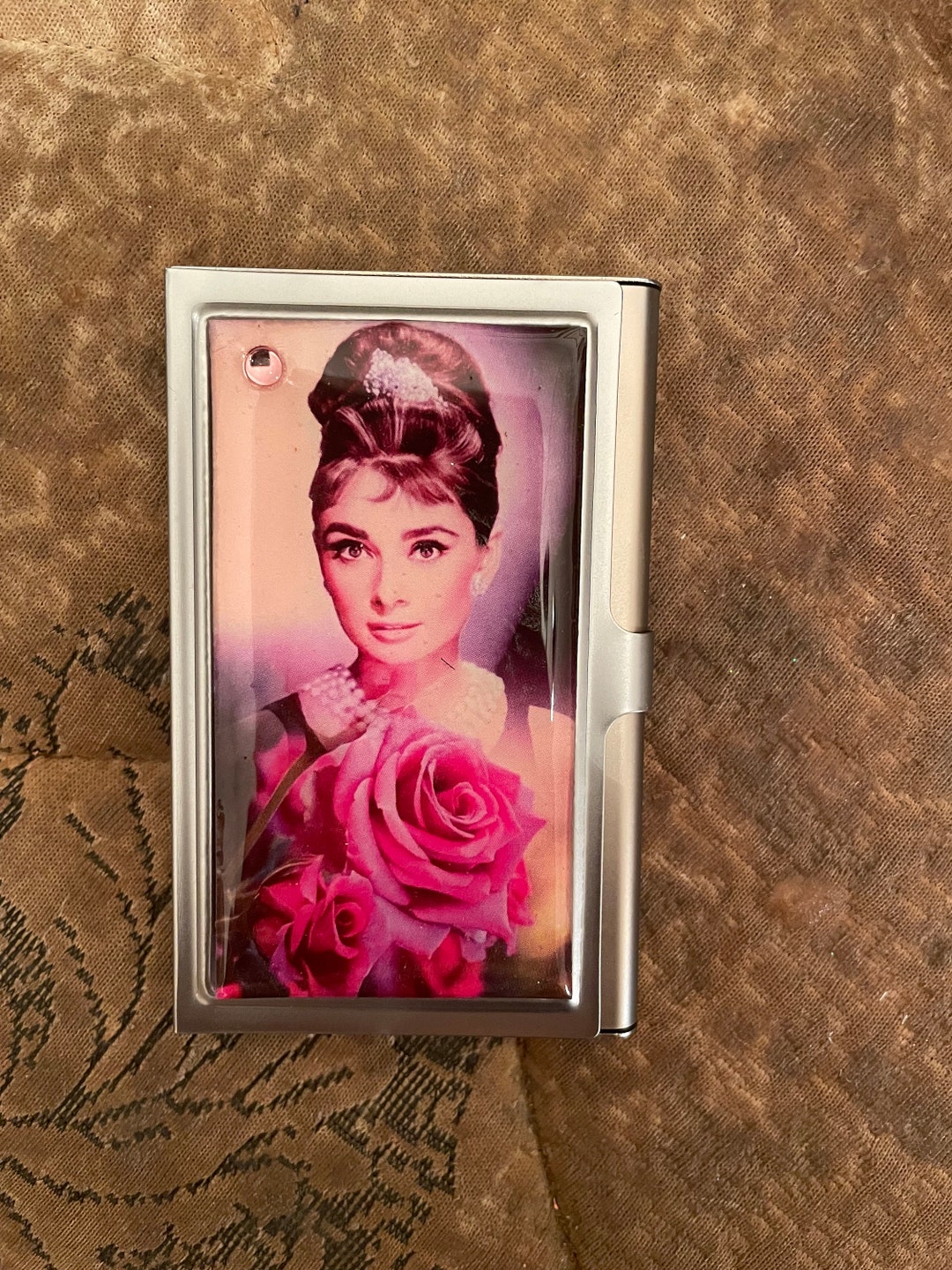Retro Audrey Hepburn Pink Rose Bloom Business Credit Card Holder I.D ...