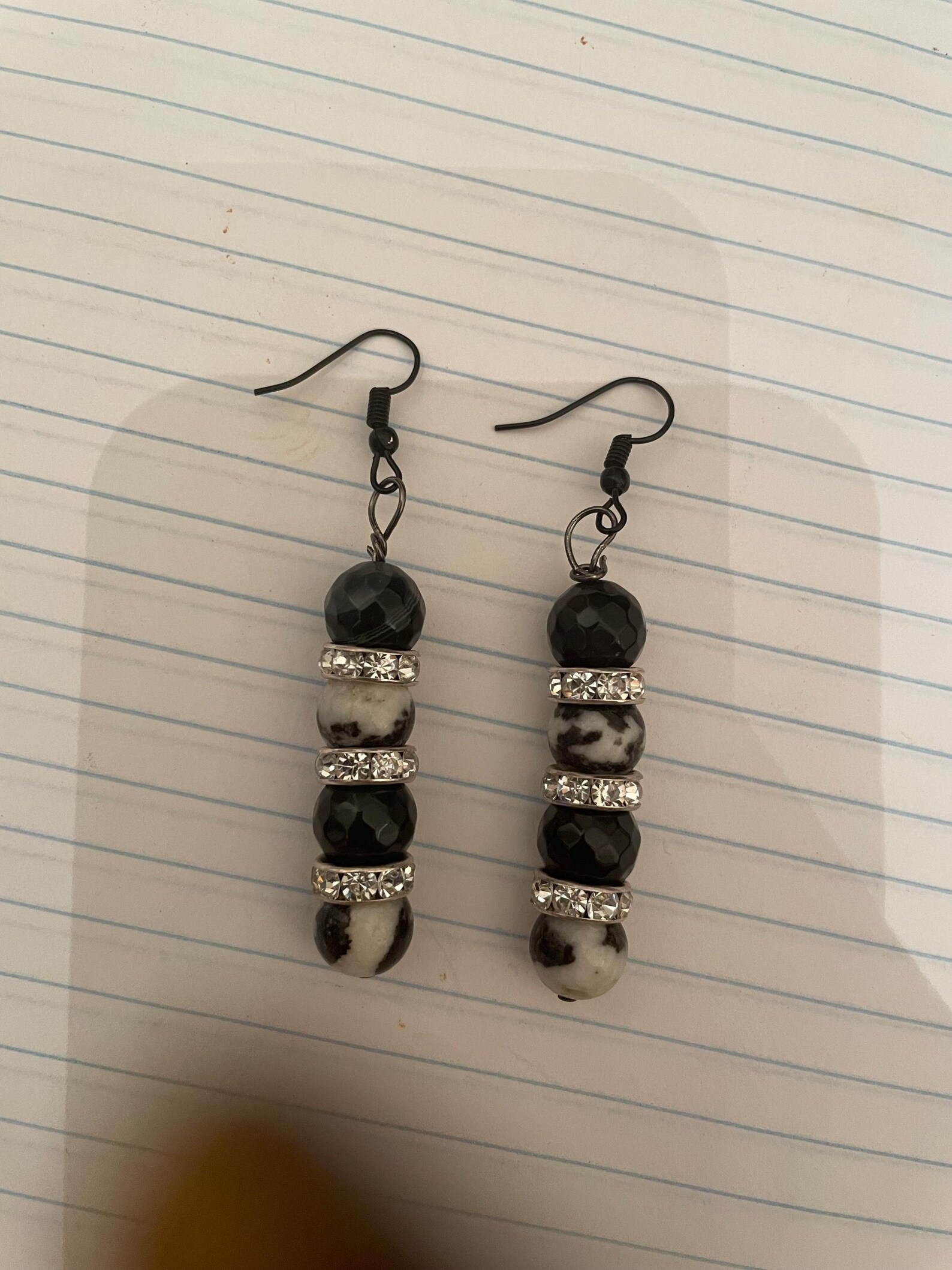 Retro Black/ivory Jasper Dalmation Quartz Crystal Bead 3-strand ...