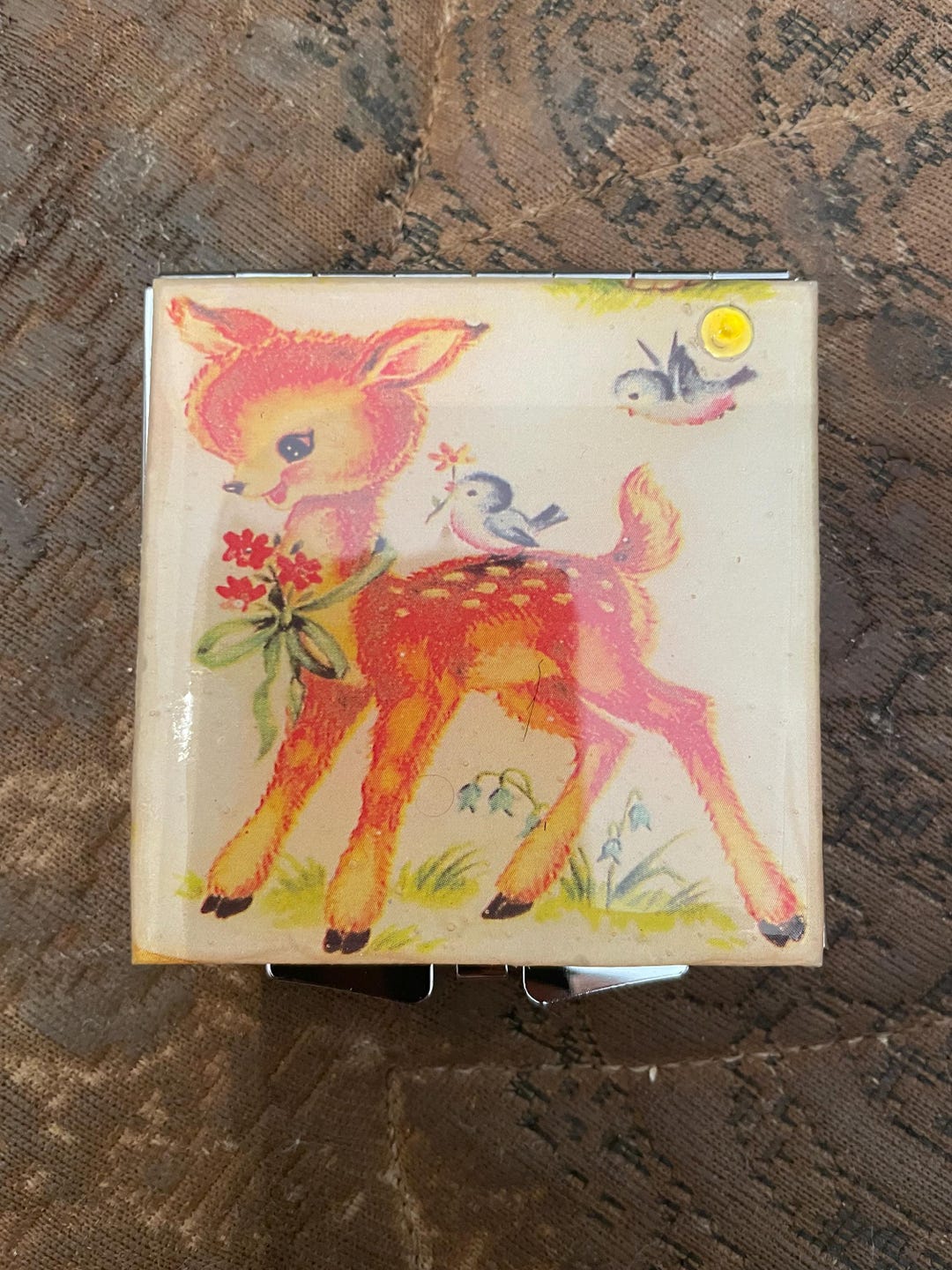 Retro Darling Doe Square Silver Mirror Compact - Etsy
