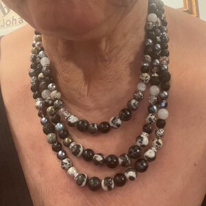 Retro Black/ivory Jasper Dalmation Quartz Crystal Bead 3-strand ...