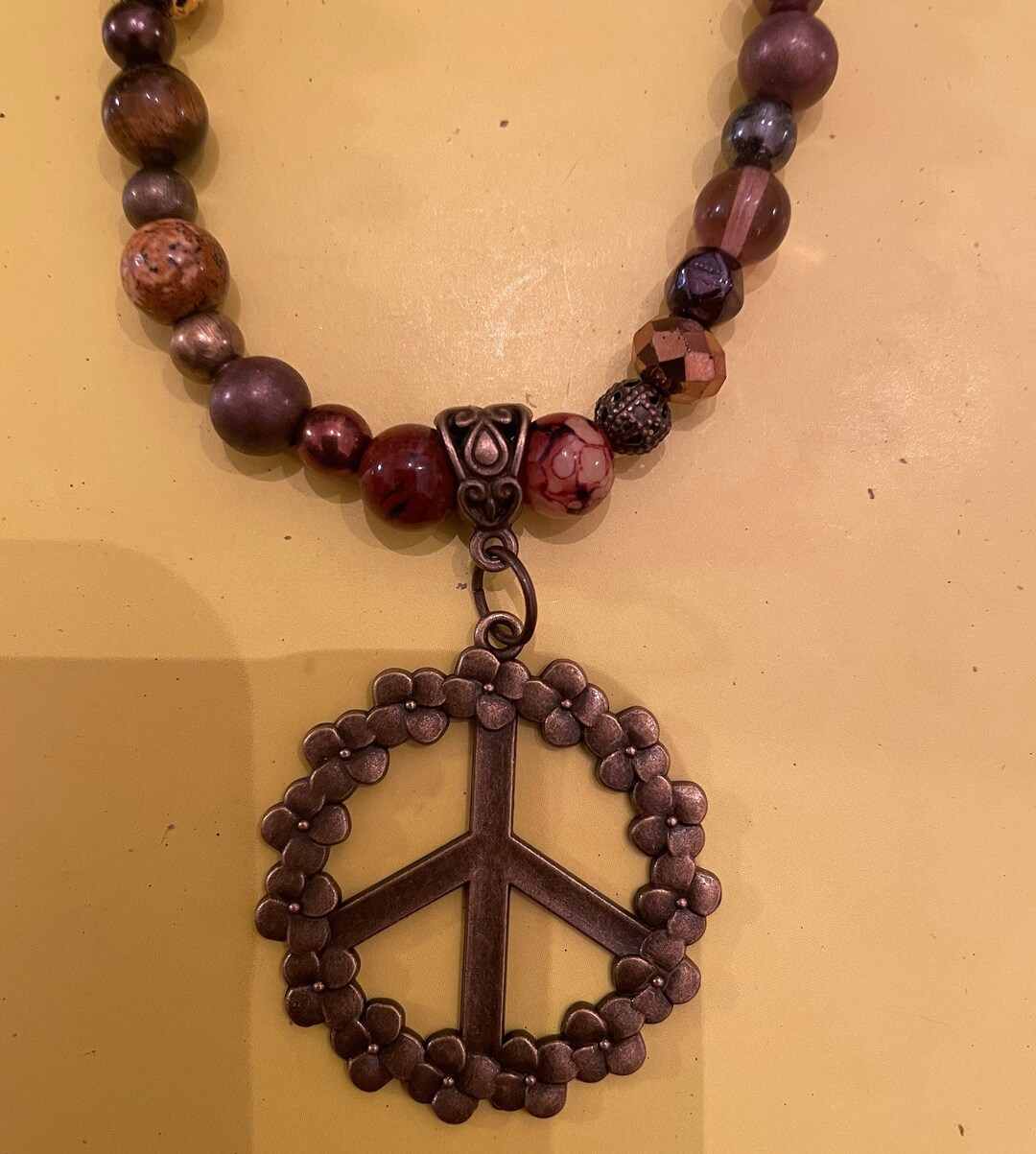 Mod Bronze Fiore Peace Sign Pendant Jasper Tiger’s Eye Obsidian ...