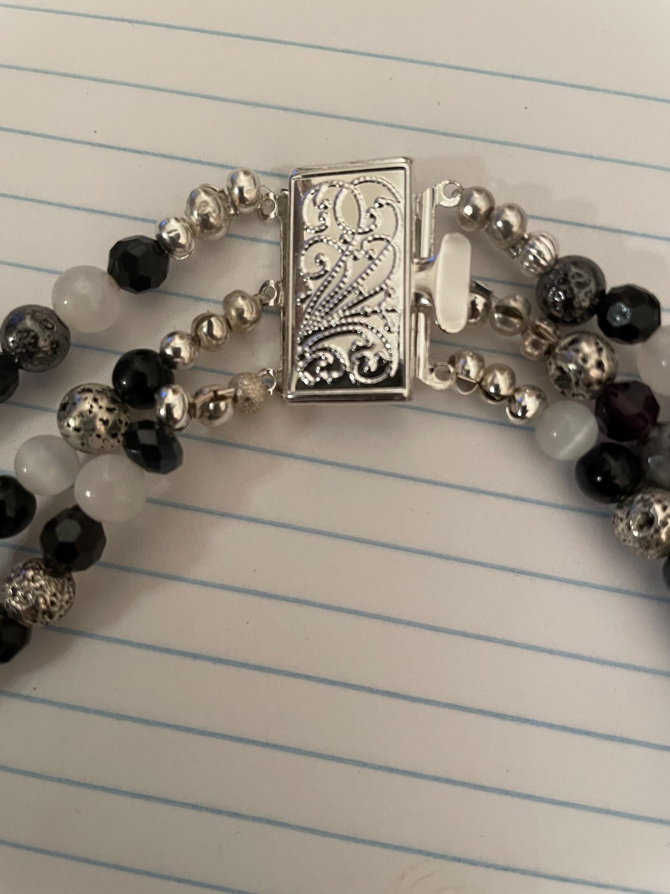 Retro Black/ivory Jasper Dalmation Quartz Crystal Bead 3-strand ...