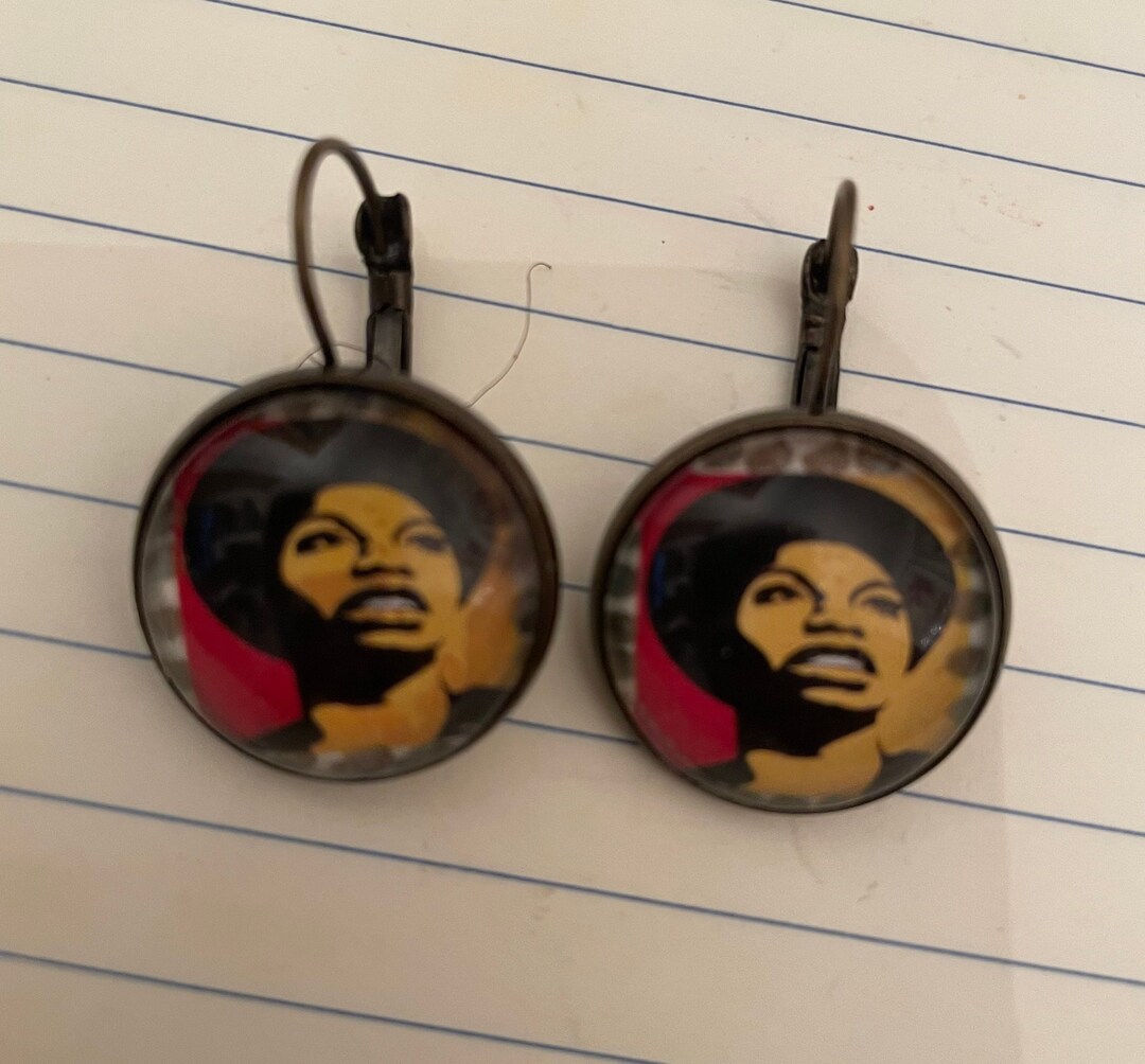 Retro Nina Simone Hand Painted Bronze Lever Back Drop Earrings - Etsy