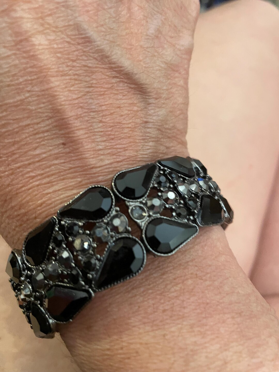Retro Gatsby Glam Black Jet Teardrop Gunmetal Crystal Elasticized Stretch Bracelet - Etsy