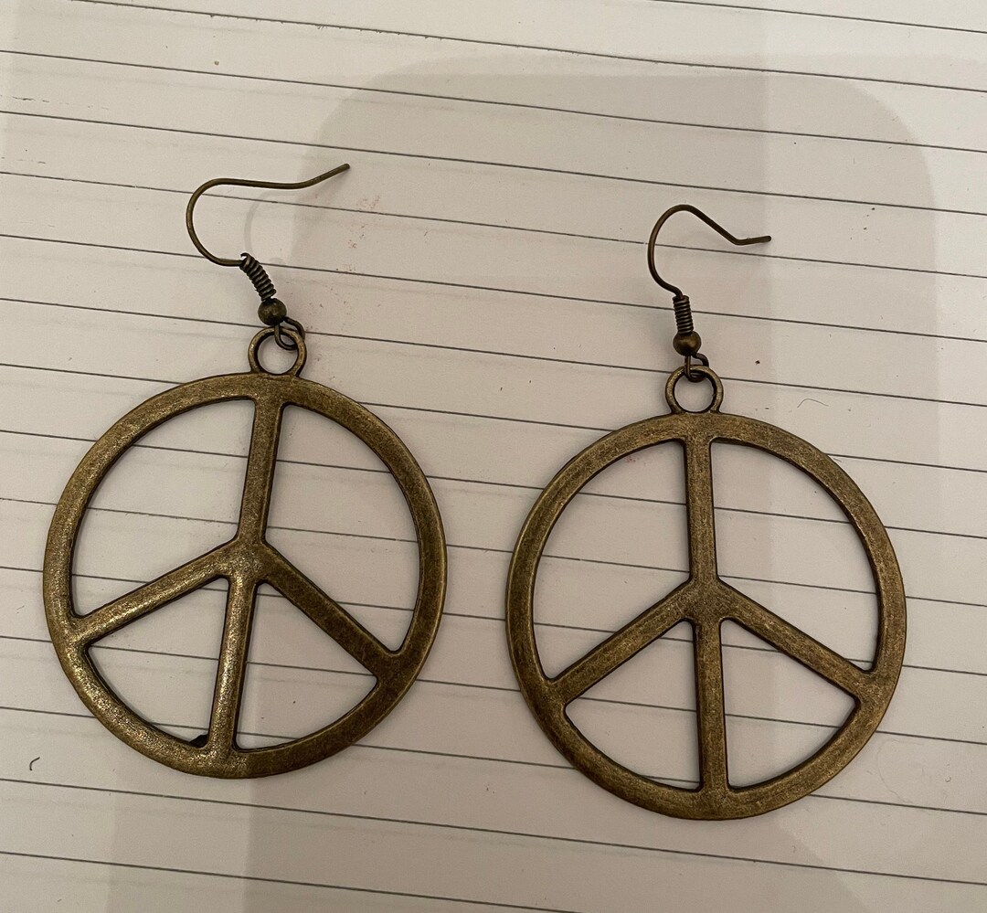 Vintage Brass or Silver Large Round Peace Sign French Wire Dangling ...