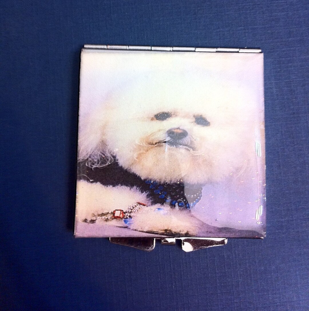 Retro Bejeweled Bichon Frise Dog Square Silver Mirror Compact - Etsy