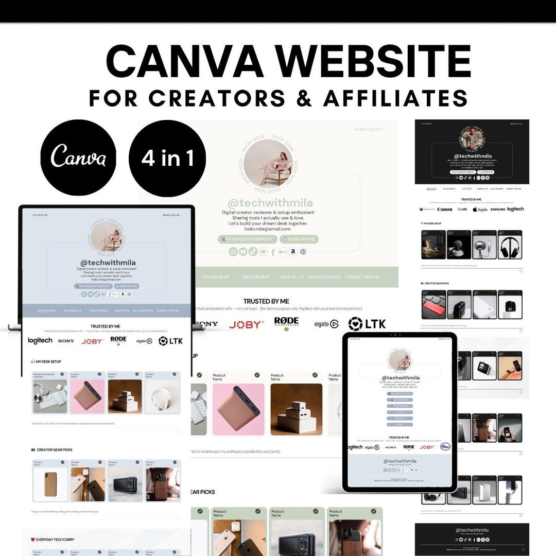 Canva Website Template: Tech Creator, Amazon Affiliate, Link in Bio (3 ...