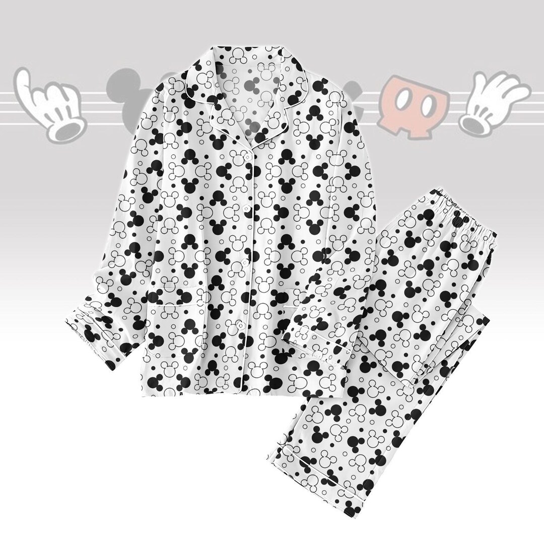 Disney Mickey Icon Pajamas Set, Minimal Cartoon Sleepwear, Mickey Mouse ...