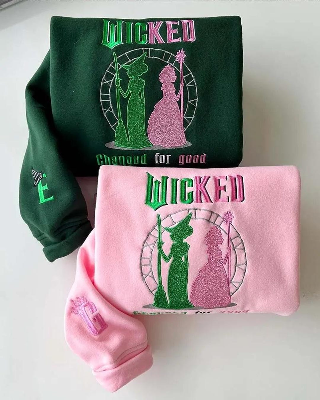 Wicked Elphaba and Glinda Embroidered Glitter Sweatshirt, Wicked ...