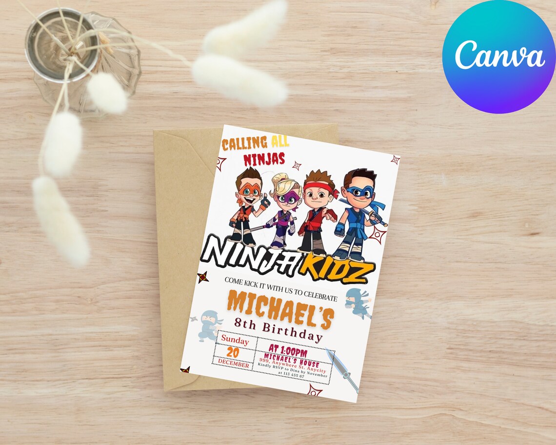 Calling the Ninjas Birthday Invitation, Editable Ninja Birthday ...