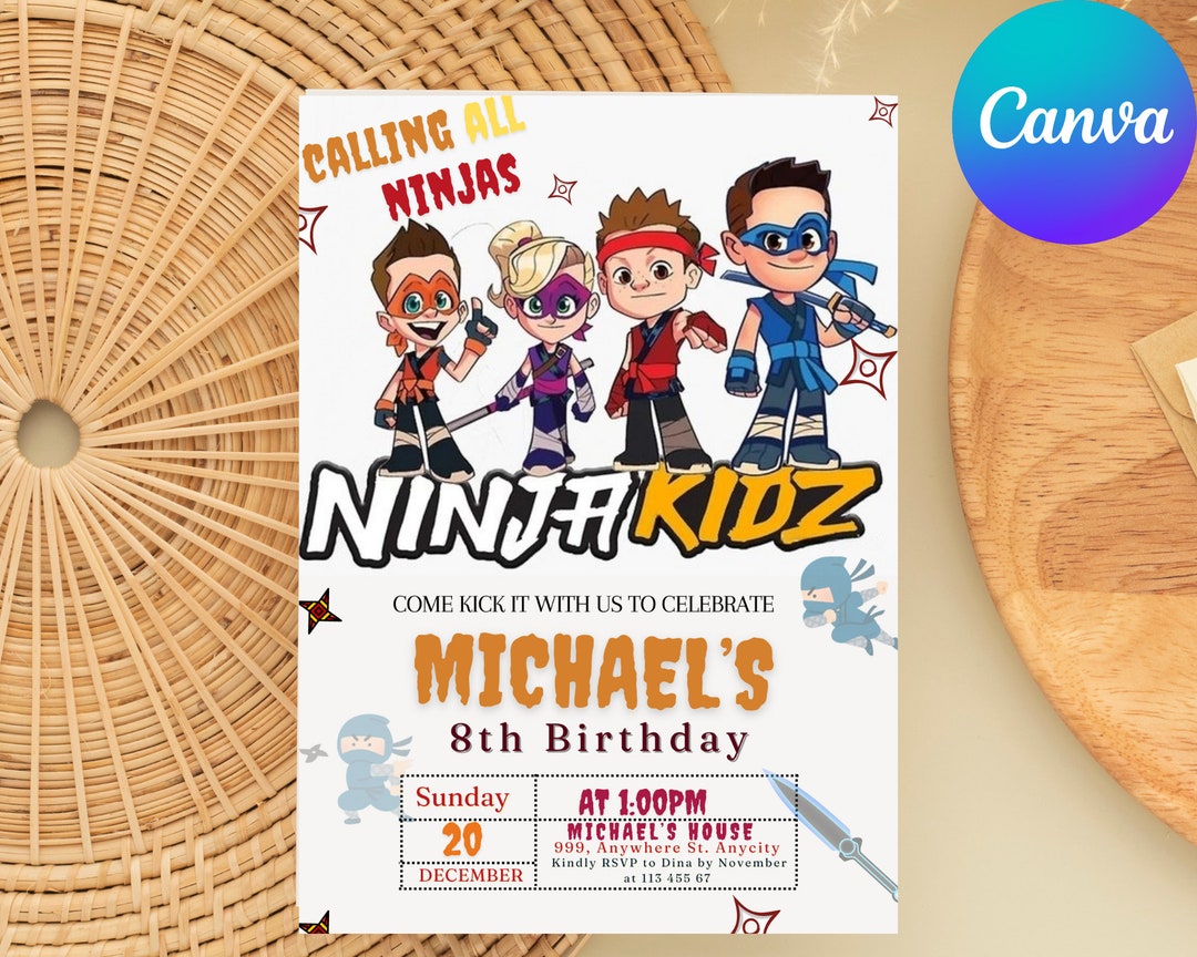 Calling the Ninjas Birthday Invitation, Editable Ninja Birthday ...