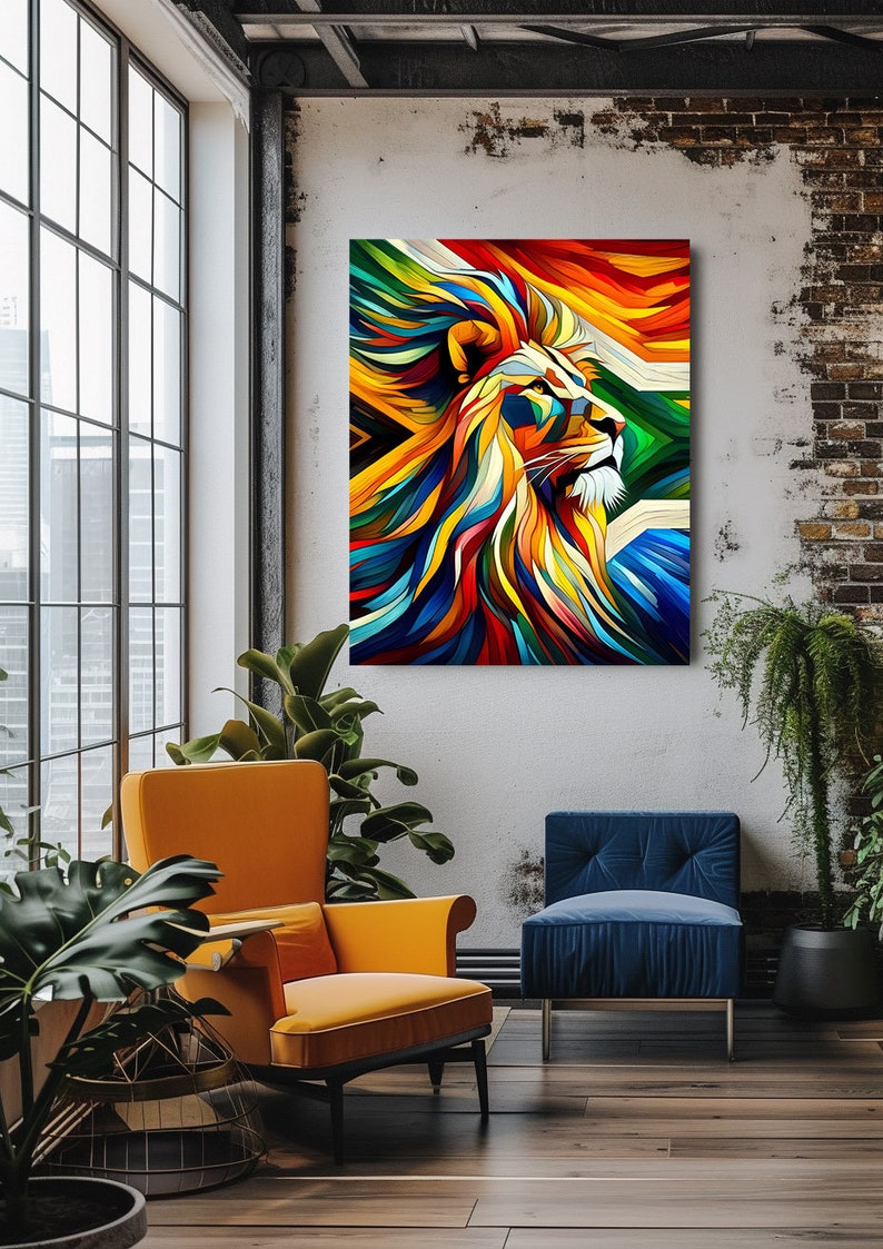 Lion Modern Art Abstract Art Cubist South Africa Flag Wall Art Home ...