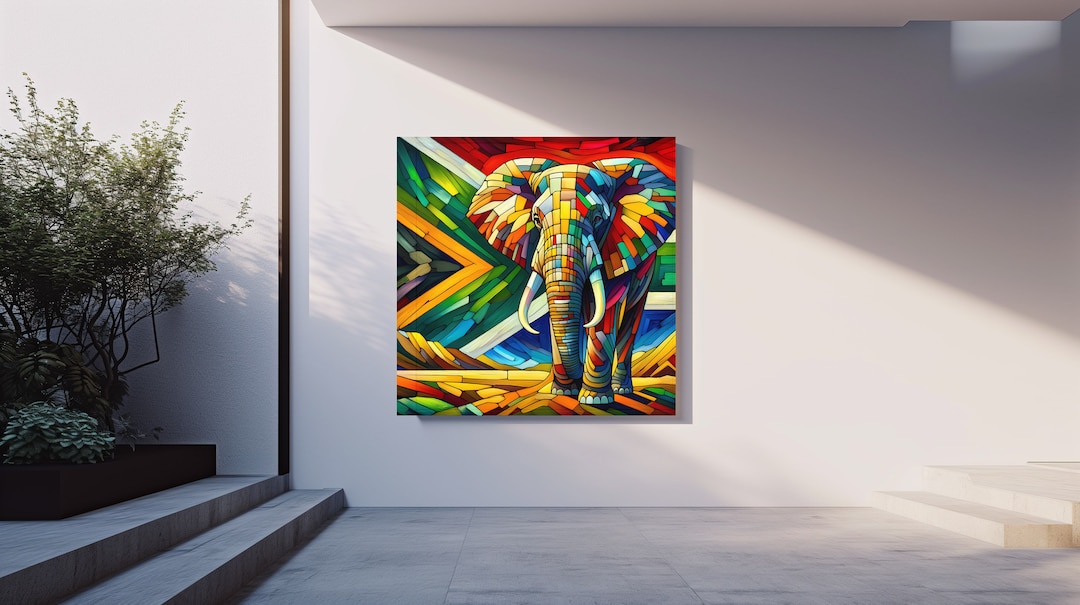 Elephant Modern Art Abstract Art Cubist South Africa Flag Wall Art Home ...