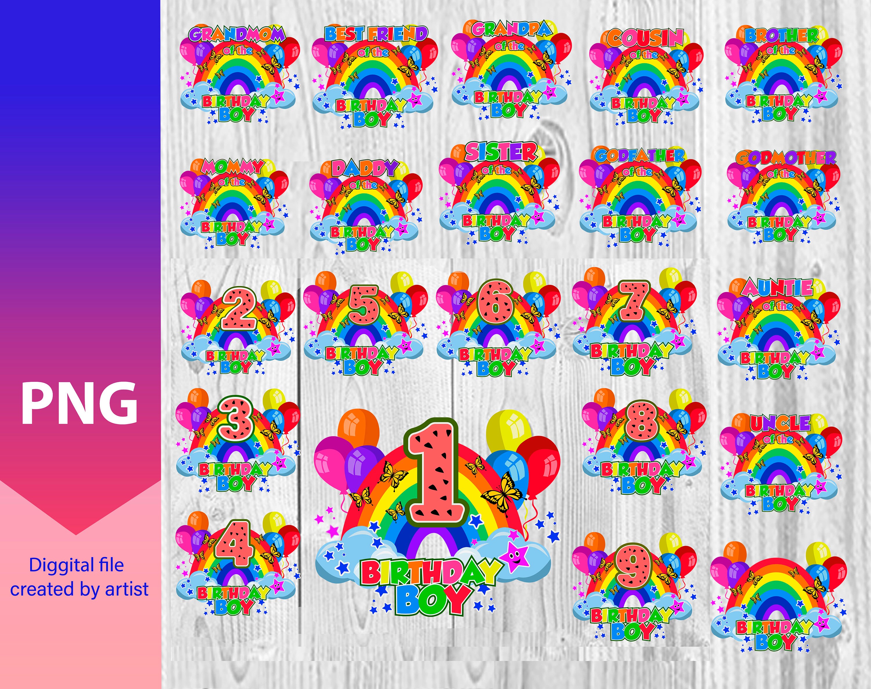 Rainbow Birthday Boy PNG, Bundle, Rainbow Sublimation, Rainbow Birthday ...
