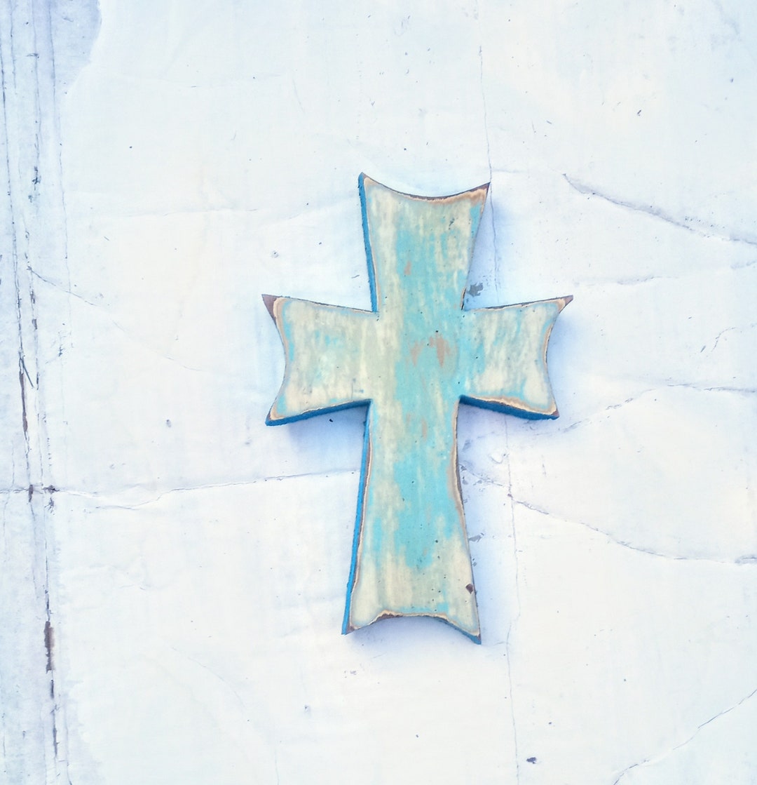 Aqua Wall Cross, Primitive Decor, Hanging Cross , Distressed Cross ...