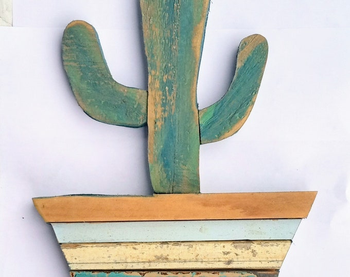 Cactus Art, Mexican Folk Art,wooden Garden Decor, Southwestern Decor ...