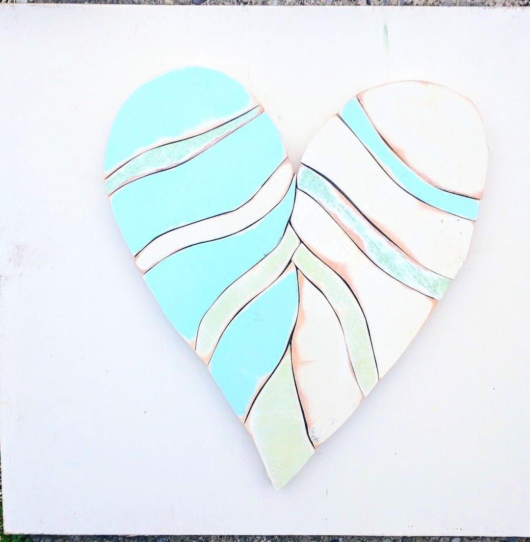 Blue Mosaic Heart, Reclaimed Wood Heart, Boho Wall Decor, Bohemian ...