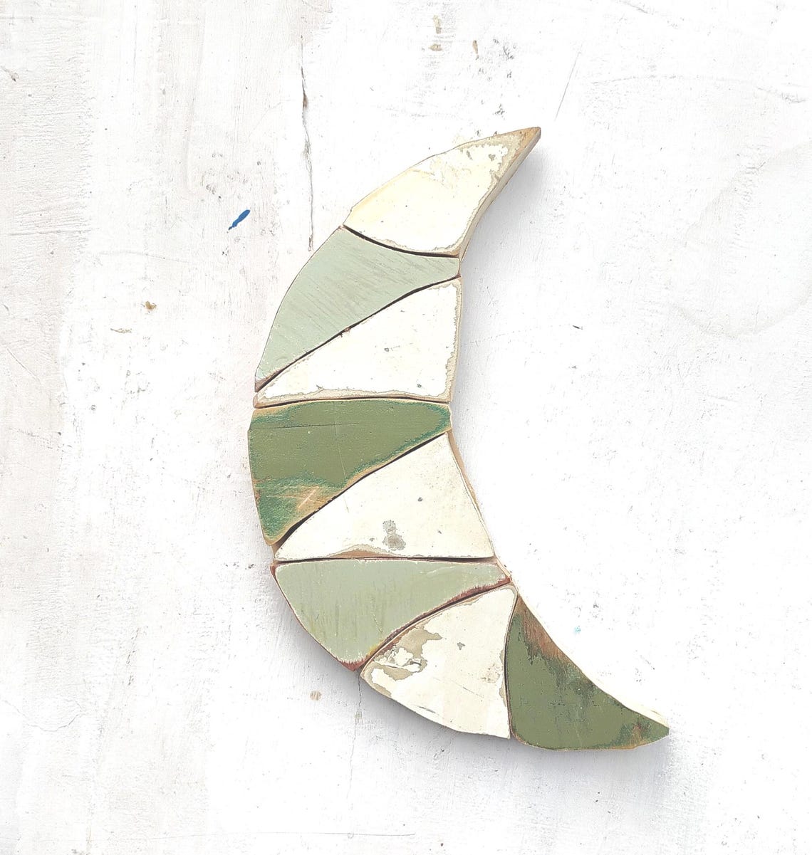 Mosaic Green Moon Reclaimed Wood Art, Wood Mosaic Art, Crescent Moon ...