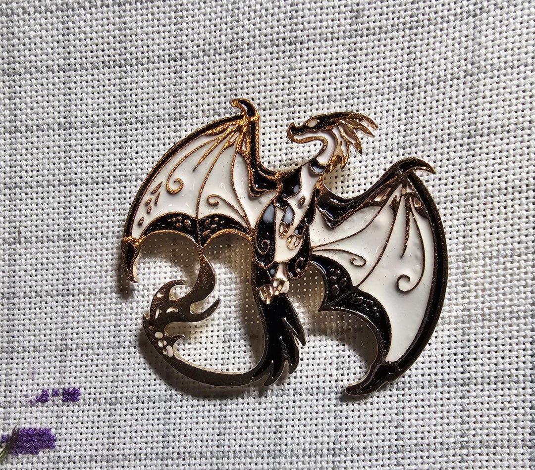 Dragon Magnetic Needle Minder: Black and Gold Enamel, Fantasy Cross ...