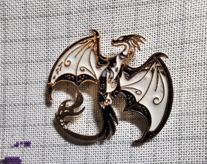 Dragon Magnetic Needle Minder: Black and Gold Enamel, Fantasy Cross ...