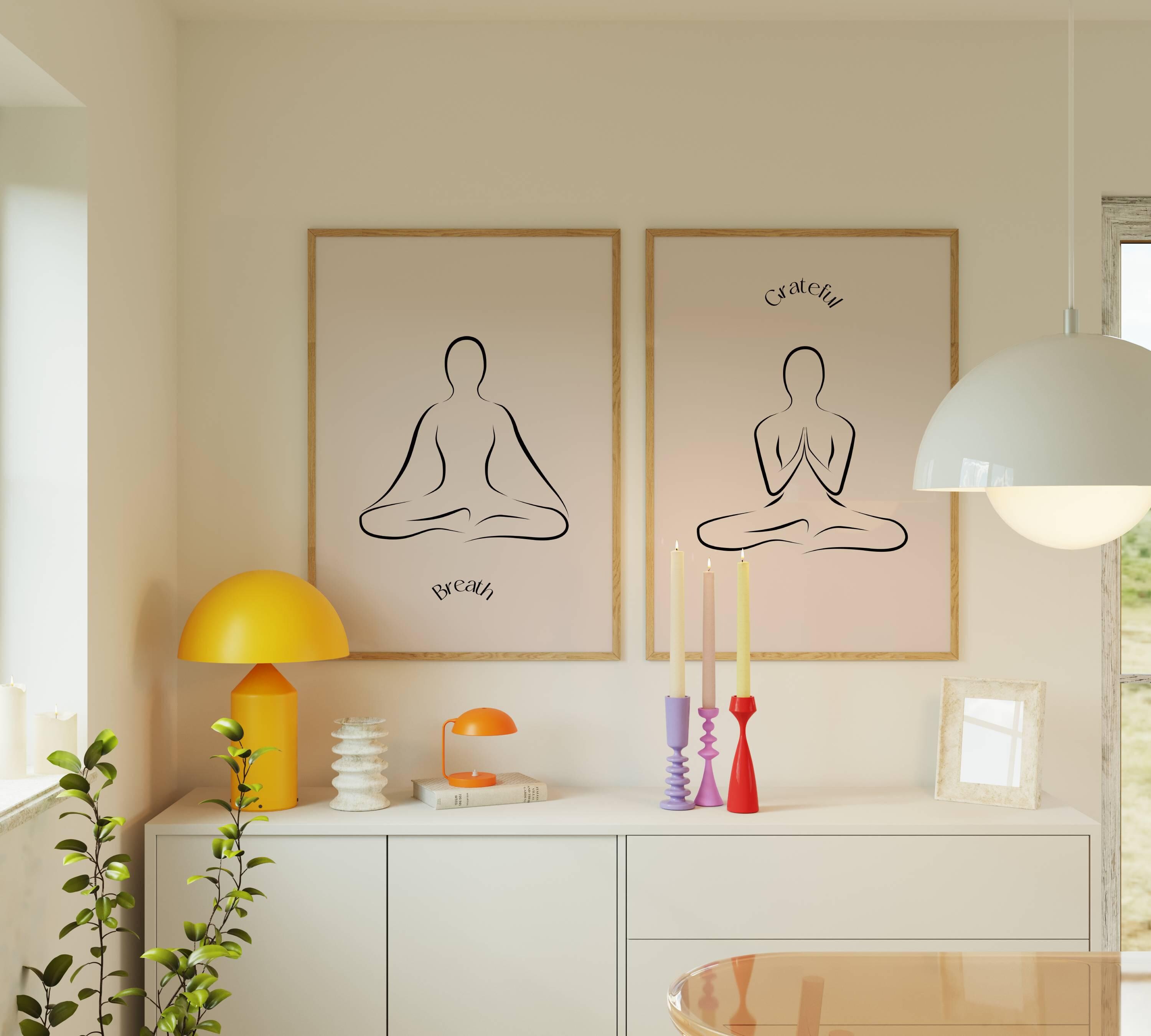 Meditation Posters Set of 2, Sayings Posters Breath and Grateful ...